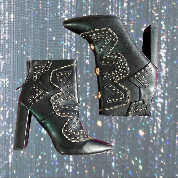 Shoes | Black Gold Studded Bootie Heels | Poshmark